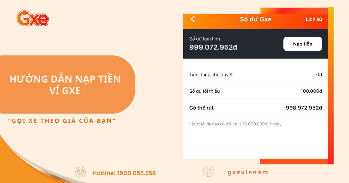 Hướng dẫn nạp tiền ví Gxe